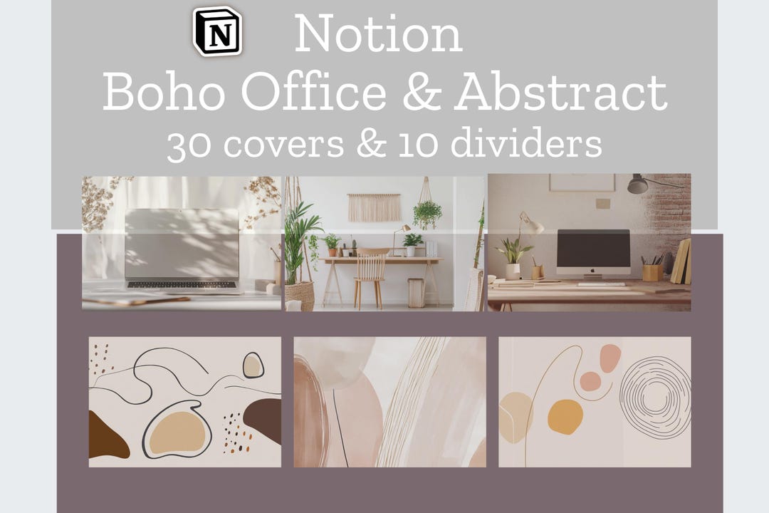 30 Notion Covers and 10 Dividers – Boho Office & Minimalist Abstract ...