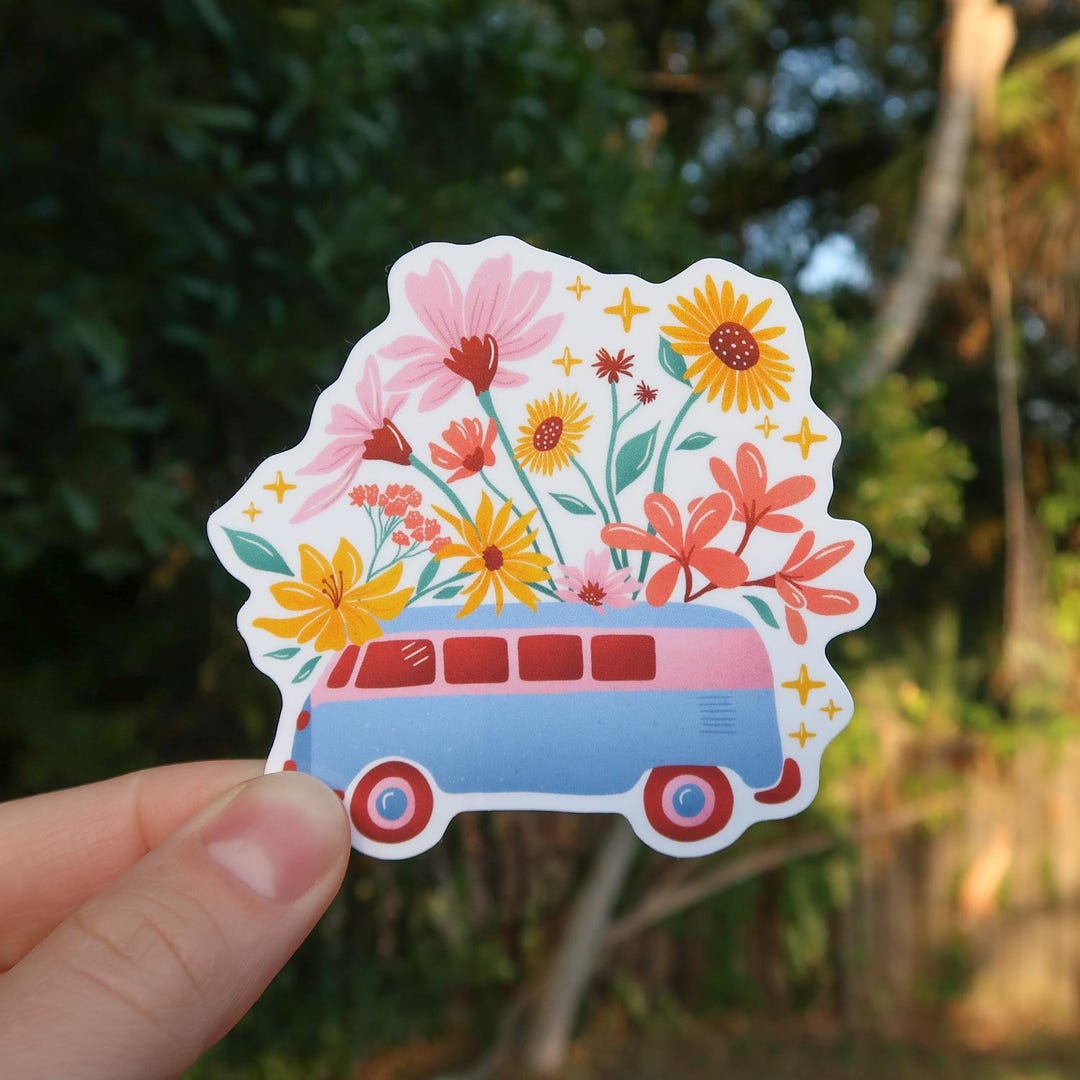 Retro Camper Van Sticker, Flower Power Sticker, Hippie Sticker, Retro ...