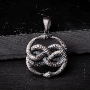 Sterling Silver Ouroboros Snake Pendant: Auryn Double Serpent Necklace ...
