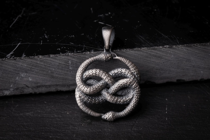 Sterling Silver Ouroboros Snake Pendant: Auryn Double Serpent Necklace ...