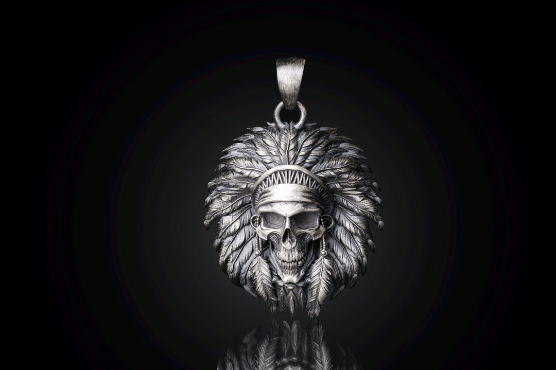 Sterling Silver Native American Skull Pendant: Gothic Indian Necklace ...