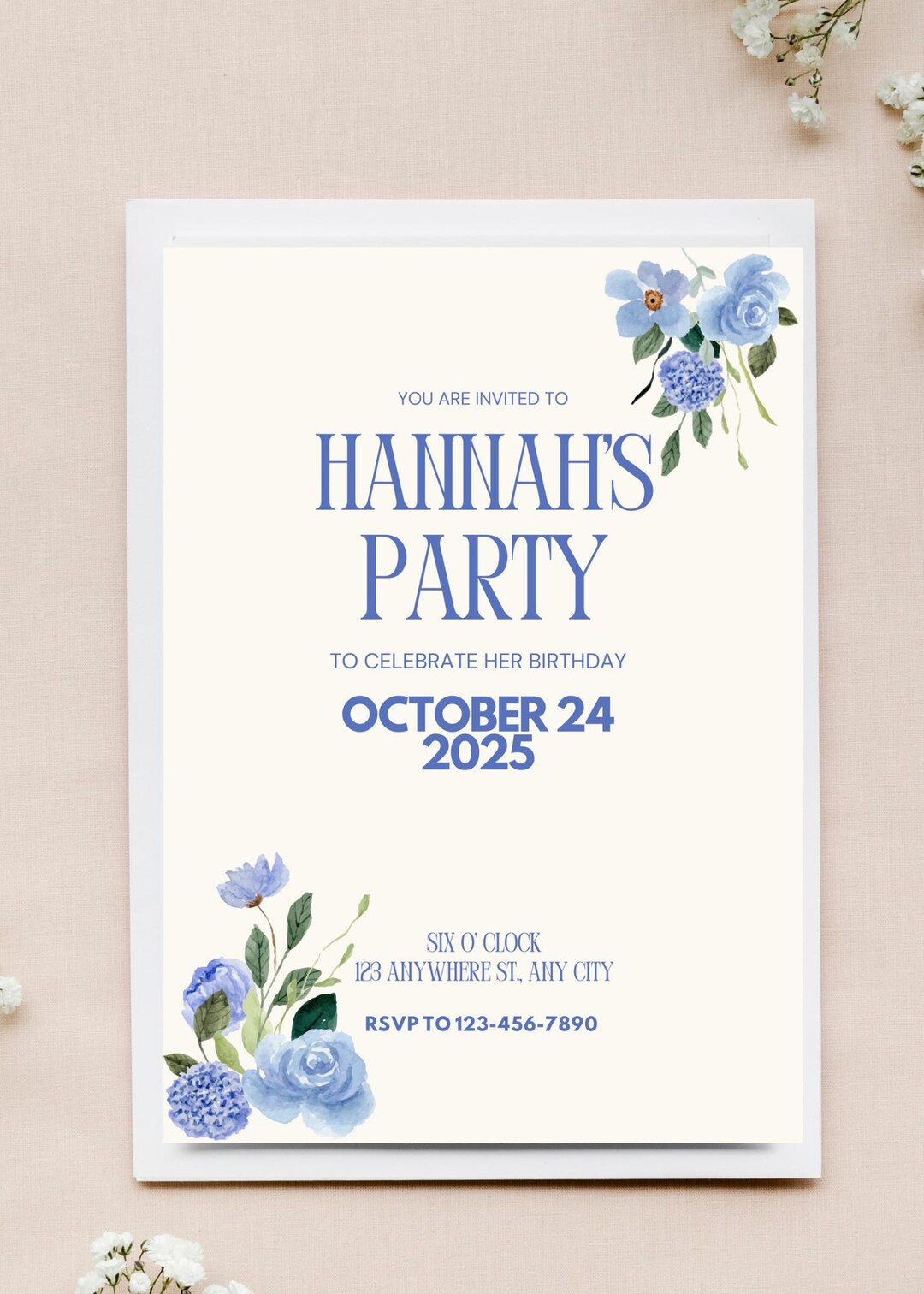 Editable Blue Floral Birthday Invitation | Instant Download Digital ...