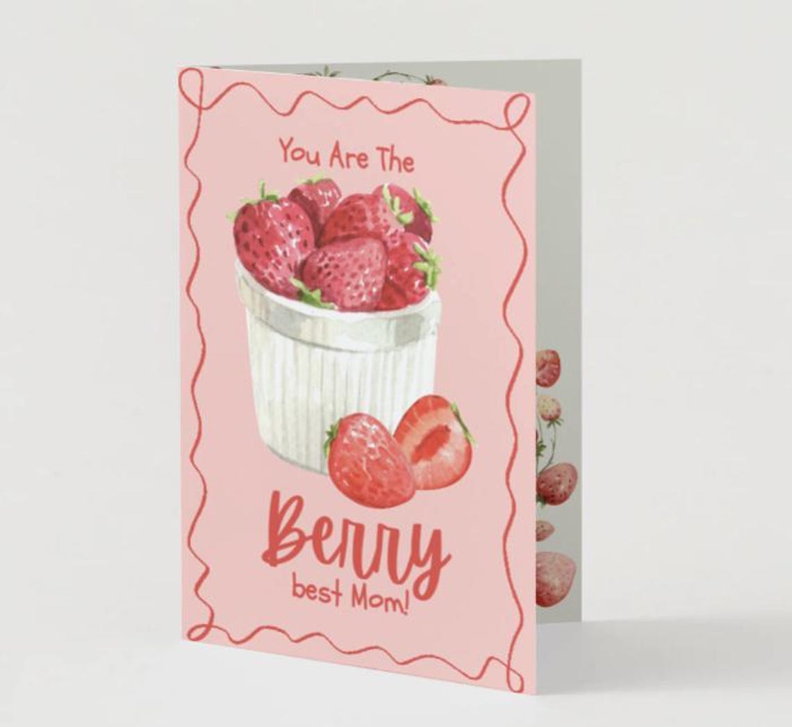 Strawberry Mother's Day Card | Berry Best Mom, Pun Card (PDF & JPEG) - Etsy