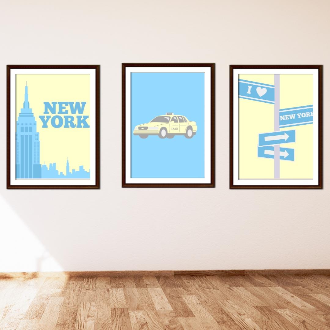 New York City Wall Art Set – Minimalist NYC Prints, Empire State ...