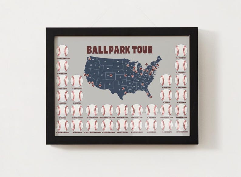 Baseball Ballpark Tour Map Digital Print - Etsy
