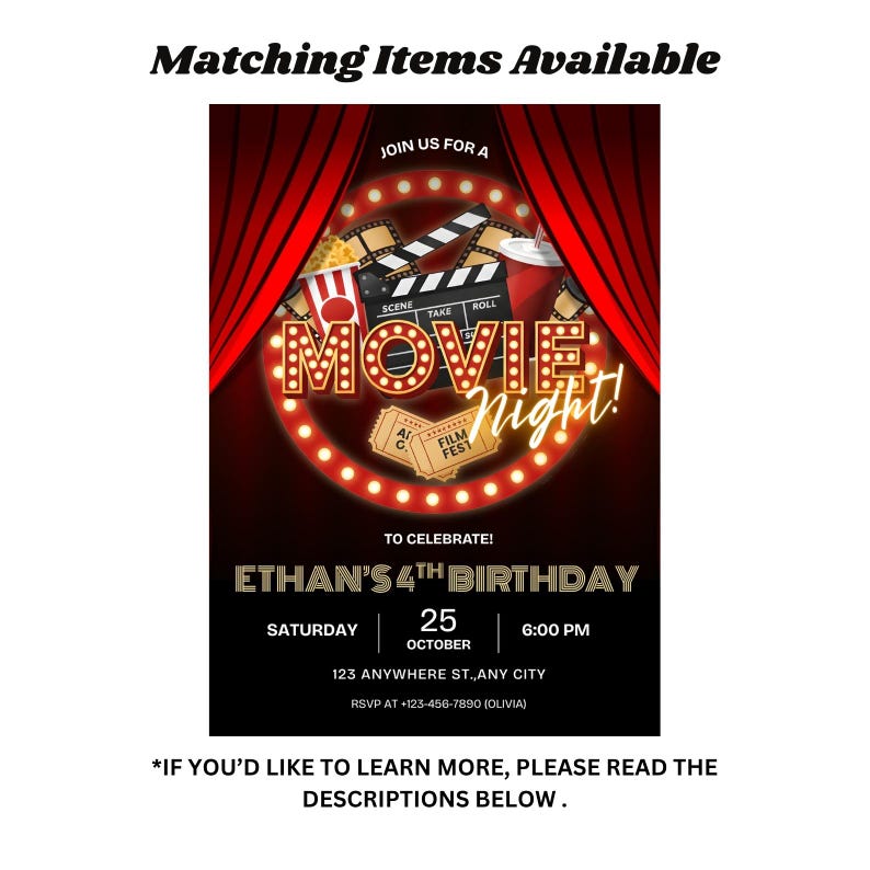 Editable Movie Night Birthday Welcome Sign : Printable Cinema Party ...