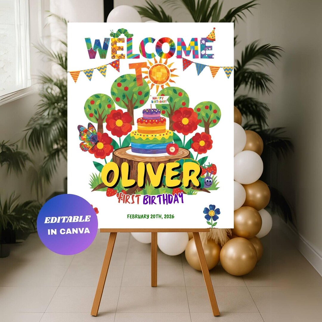 Caterpillar First Birthday Welcome Sign : Editable Caterpillar Party ...