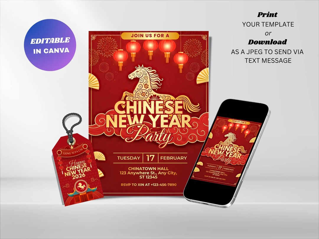 Editable Chinese New Year 2026 Invitation : Lunar Year Party Invite ...
