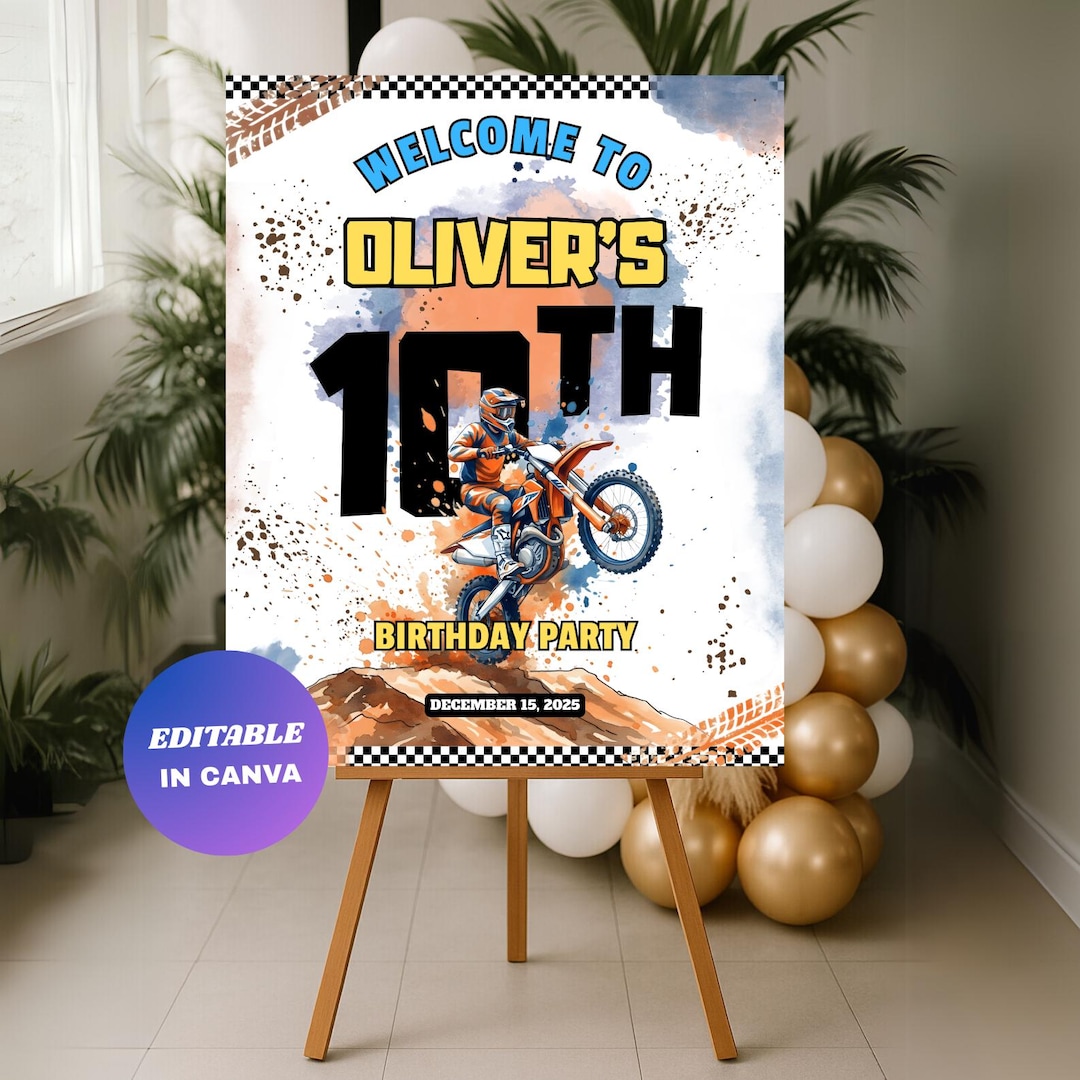 Editable Dirt Bike Birthday Welcome Sign : Motocross Party Sign for ...