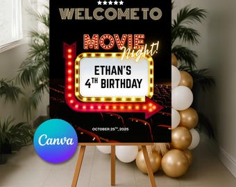 Editable Movie Night Welcome Sign : Printable Movie Party Birthday ...