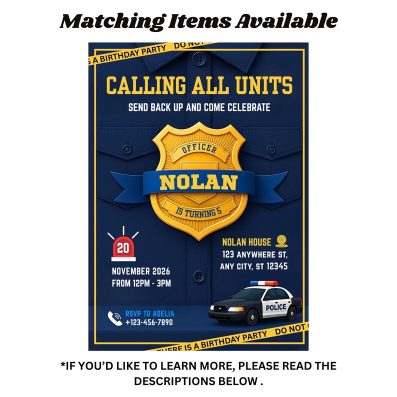 Personalized Police Birthday Coloring Placemat : Editable Cops Car ...