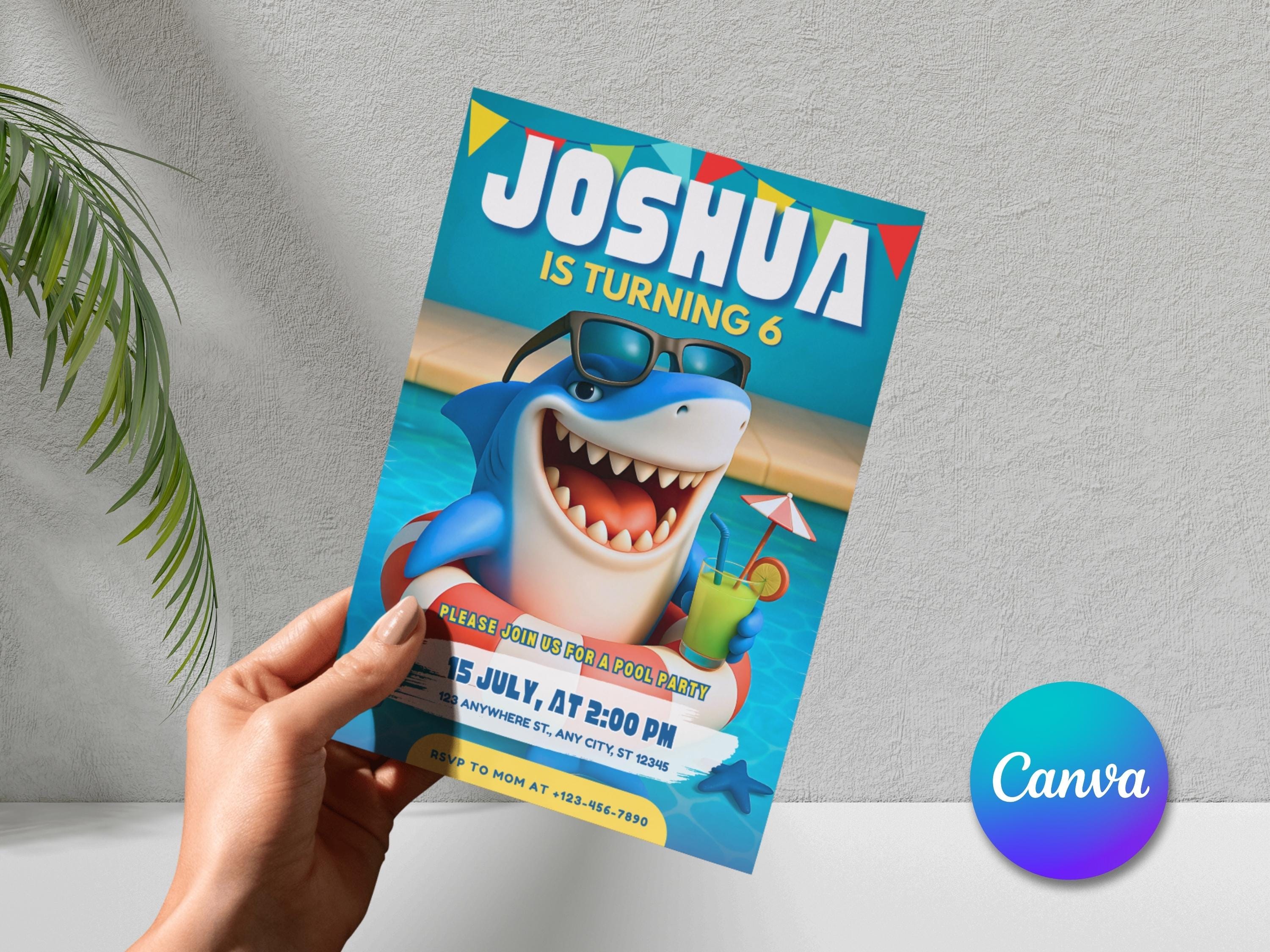 Editable Shark Pool Party Birthday Invitation, Summer Pool Party ...