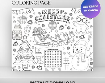 Editable Christmas Party Coloring Placemat : Santa Clause Holiday ...