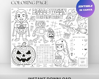 Editable Halloween Party Coloring Placemat : Printable Custome Party ...