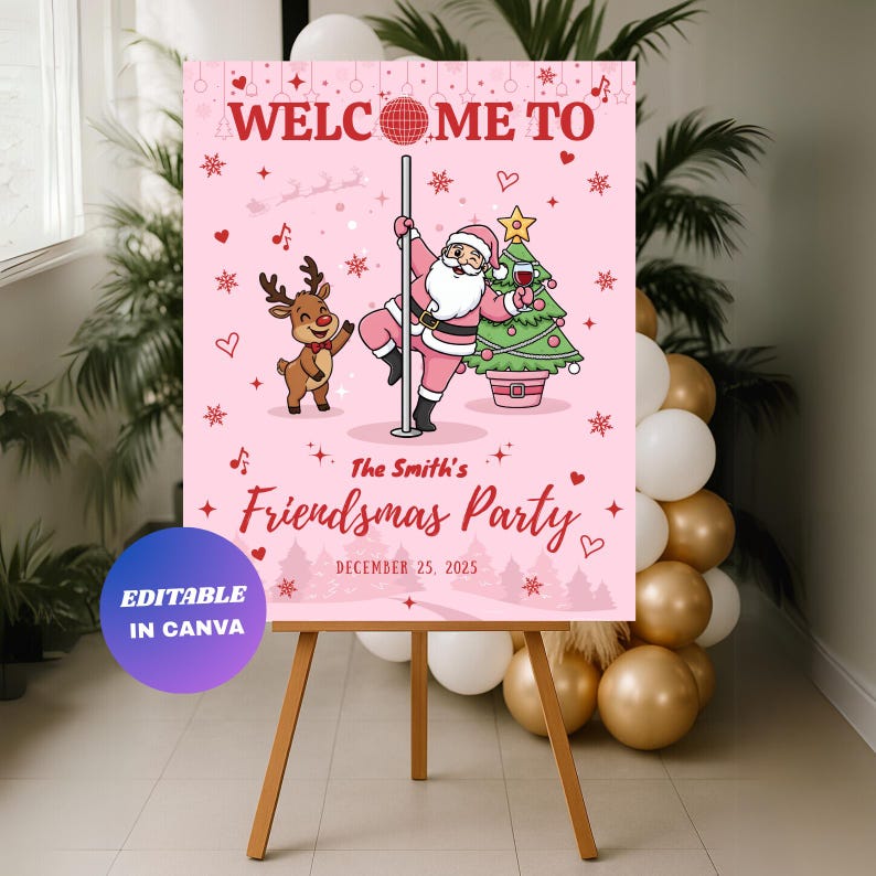 Friendsmas Welcome Sign : Editable Christmas Party Printable Template ...
