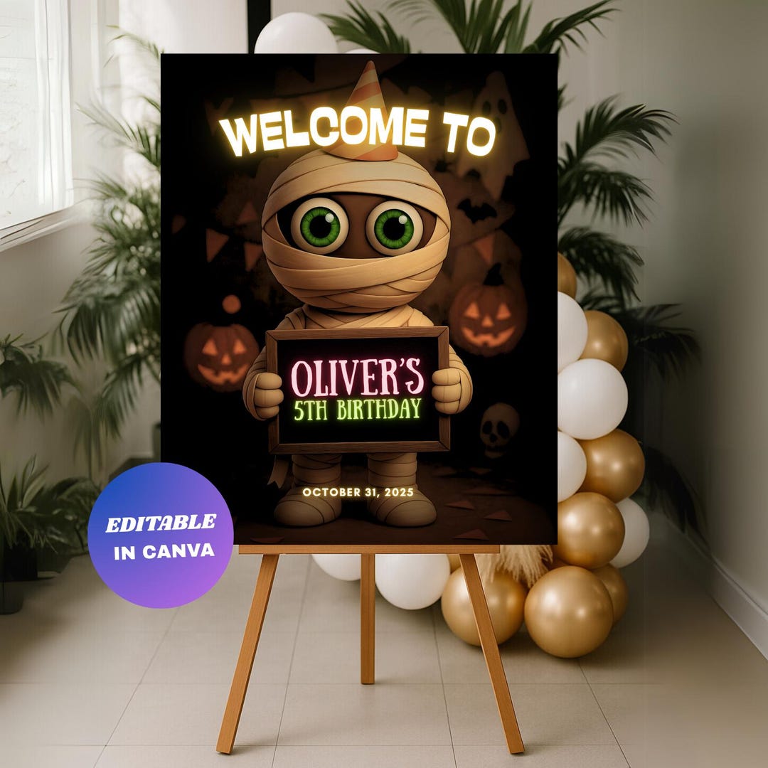 Editable Mummy Birthday Welcome Sign : Printable Halloween Party Decor ...