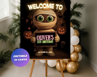 Editable Mummy Birthday Welcome Sign : Printable Halloween Party Decor ...