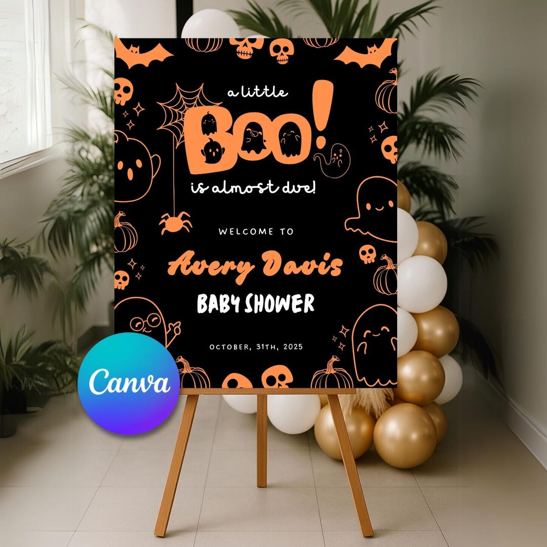 Little Boo Halloween Baby Shower Welcome Sign, Ghost Theme (editable ...
