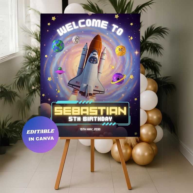 Editable Space Birthday Welcome Sign : Printable Rocket Ship Party ...