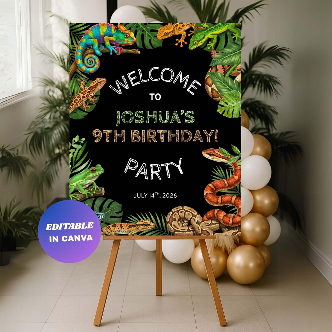 Editable Reptile Birthday Welcome Sign : Animal Encounter Party Poster ...