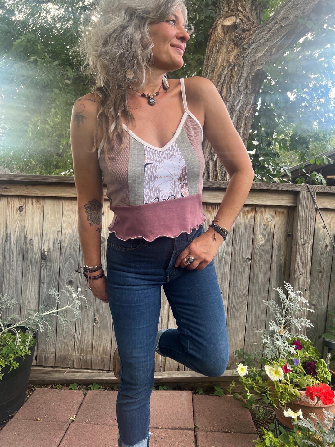 Eco Patchwork Cropped Tank Top, Size M, Hippie Cropped Top, Patchwork ...