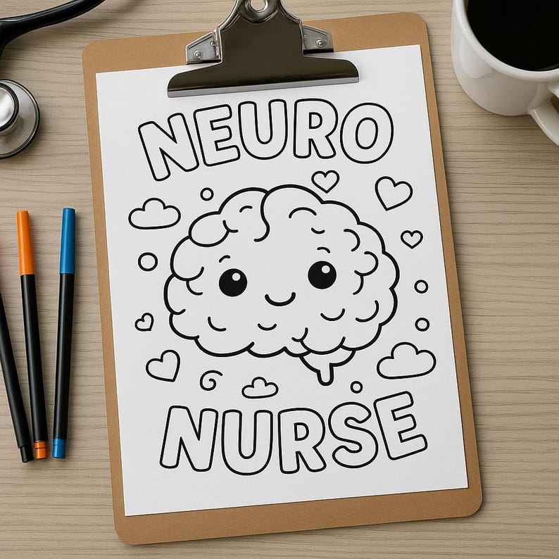 Neuro Nurse Coloring Page Cute Kawaii Brain Printable | Fun Medical ...