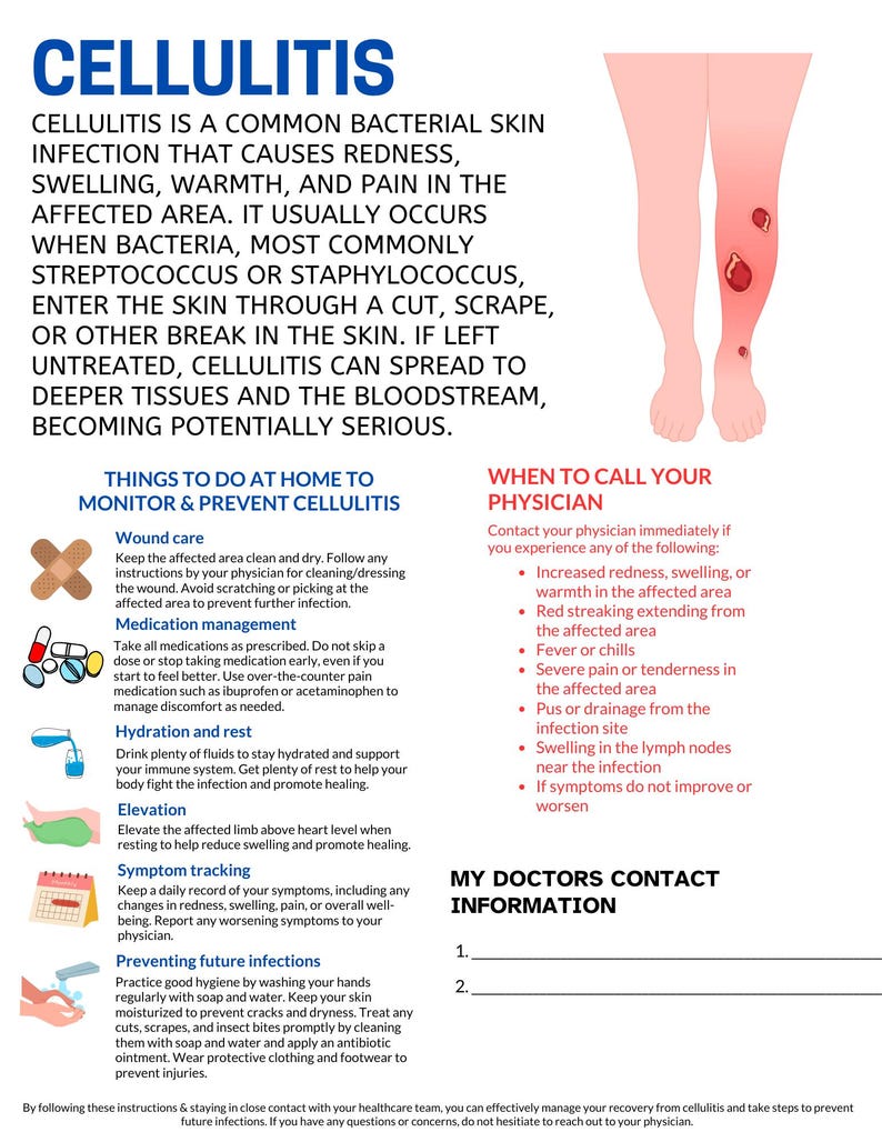 Cellulitis or Skin Infection Discharge/education - Etsy