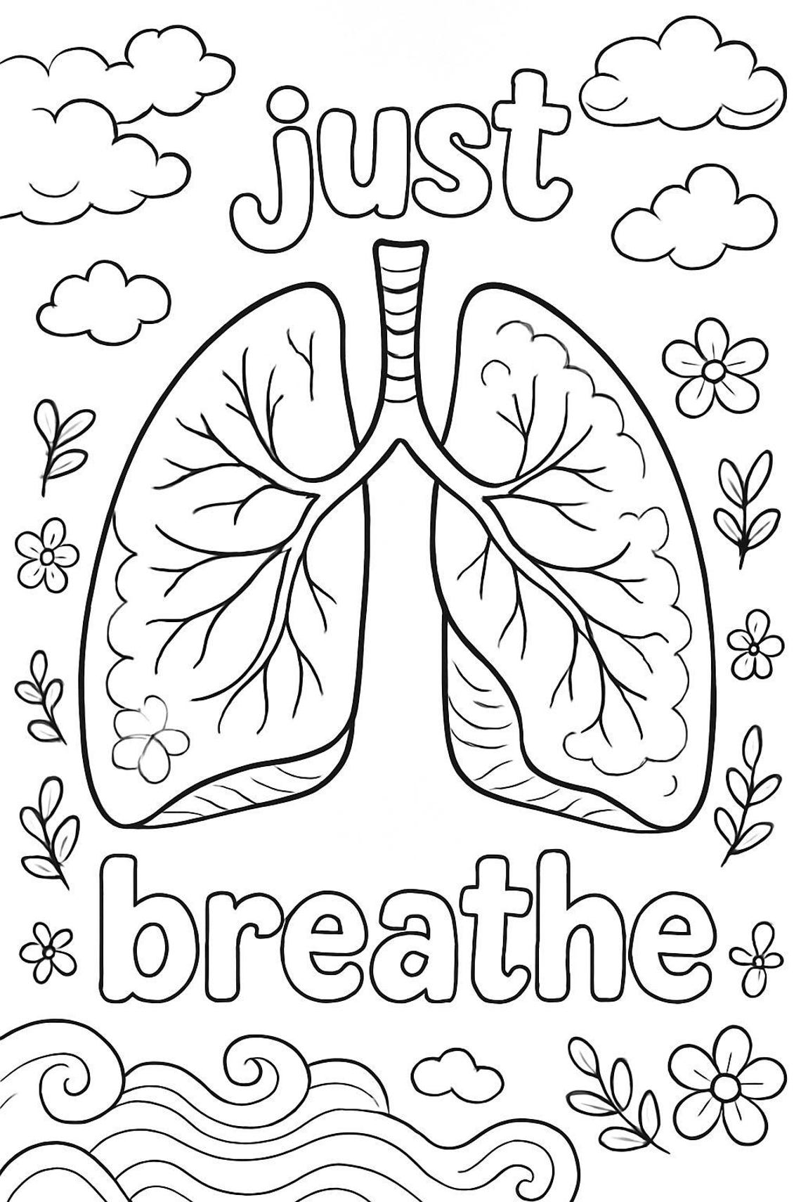 Just Breathe Coloring Page Lung Anatomy Printable for Stress Relief ...