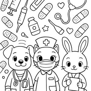 Animal Healthcare Heroes Coloring Page Cute Pet Doctors & Nurses ...