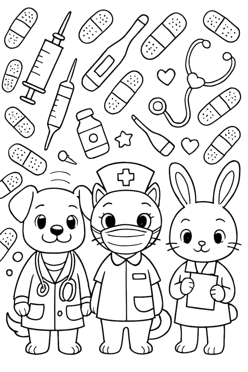 Animal Healthcare Heroes Coloring Page Cute Pet Doctors & Nurses ...