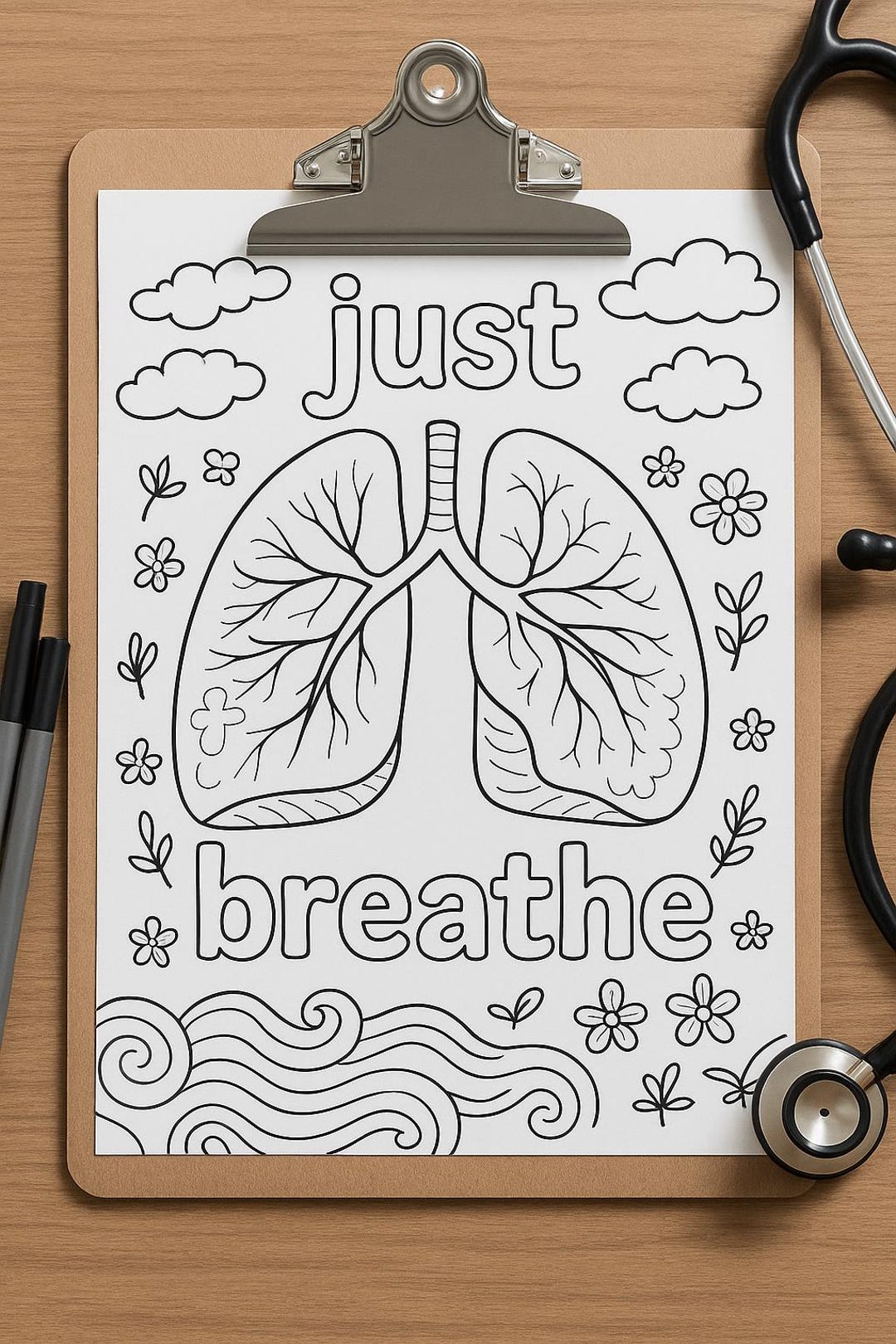 Just Breathe Coloring Page Lung Anatomy Printable for Stress Relief ...