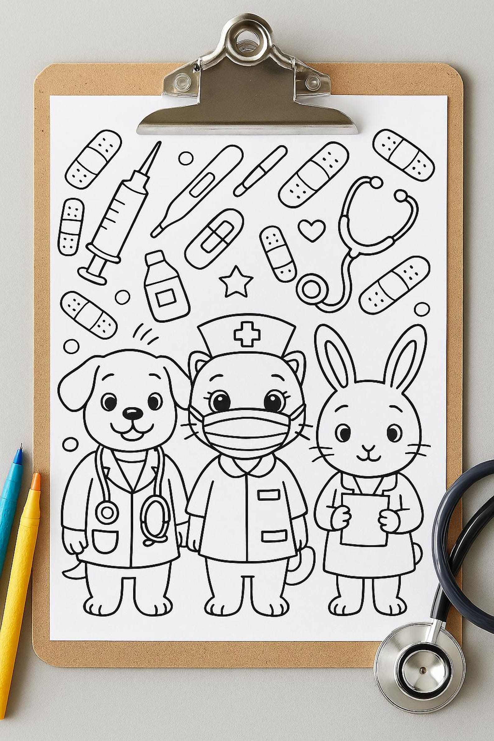 Animal Healthcare Heroes Coloring Page Cute Pet Doctors & Nurses ...