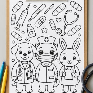 Animal Healthcare Heroes Coloring Page Cute Pet Doctors & Nurses ...