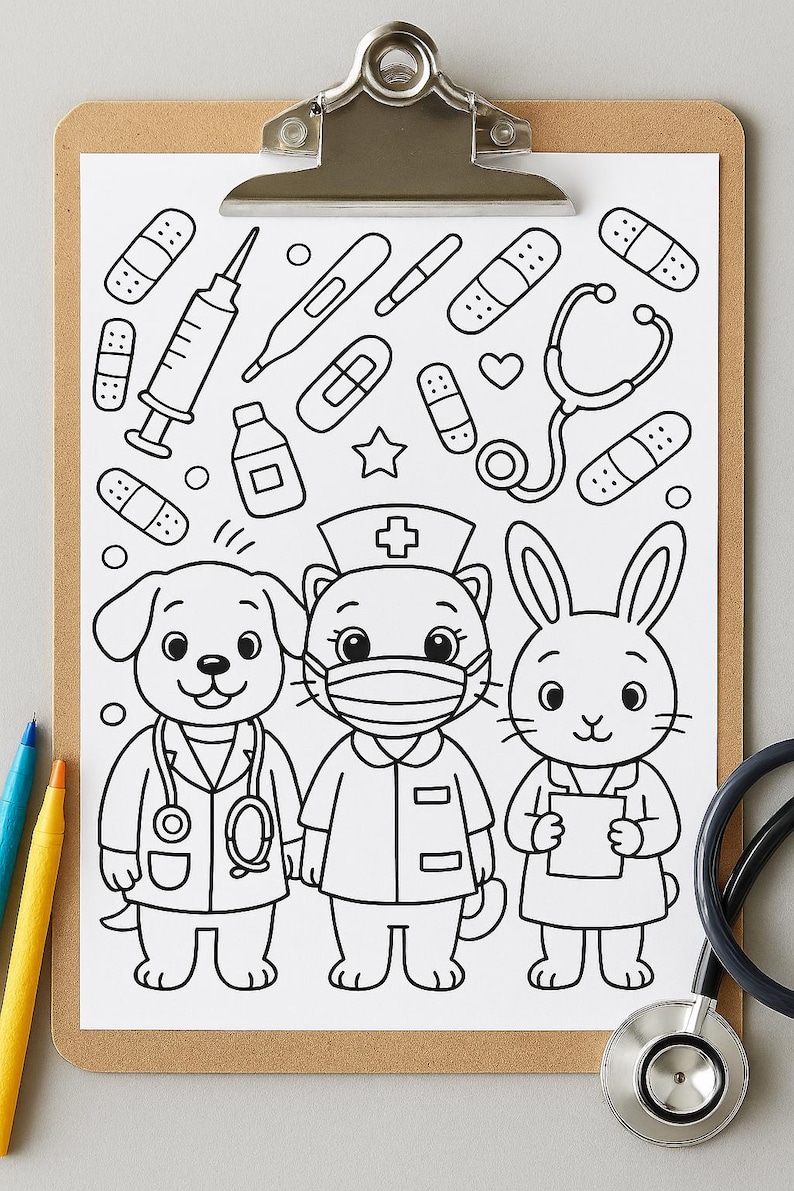Animal Healthcare Heroes Coloring Page Cute Pet Doctors & Nurses ...