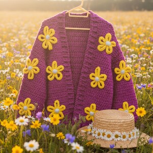 Chunky Flower Cardigan Crochet Pattern: Retro Floral Jacket (PDF ...
