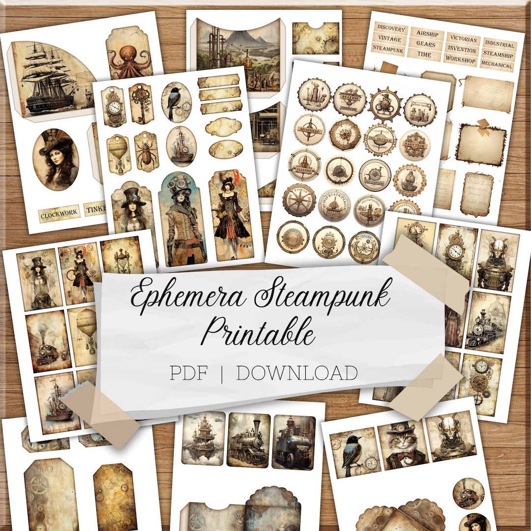 Steampunk Ephemera Printable PDF | Vintage Industrial Junk Journal Kit ...