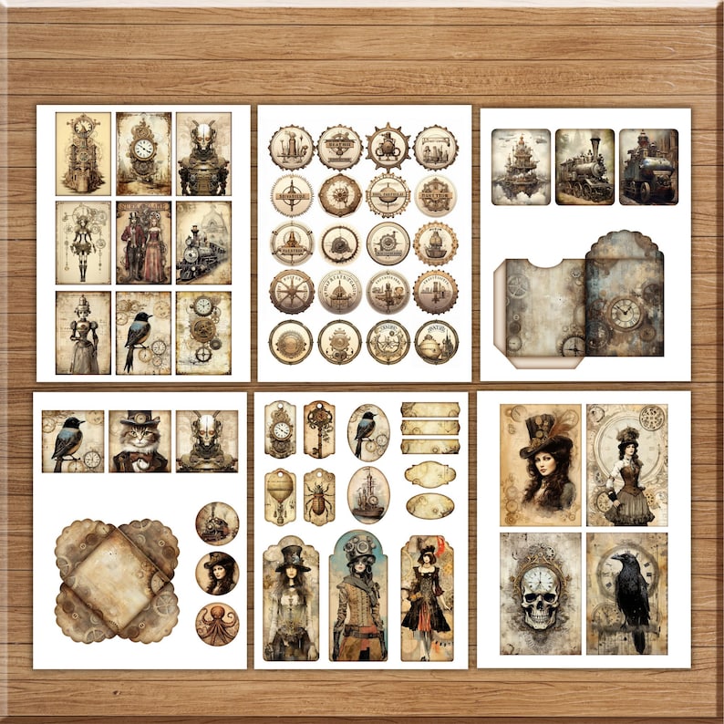 Steampunk Ephemera Printable PDF | Vintage Industrial Junk Journal Kit | Clockwork Collage Pages ...