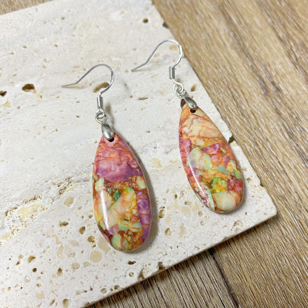 Natural Stone Earrings - Women Jasper Drop Healing Jewelry Gift - Etsy