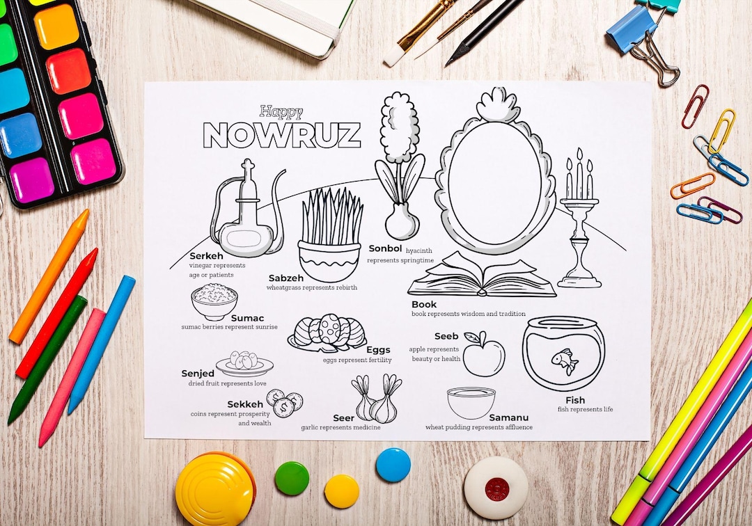 Nowruz Haft-seen Coloring Page | Persian New Year Printable ...