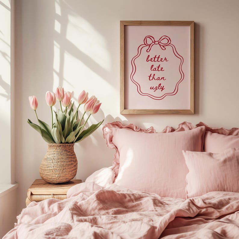 Better Late Than Ugly: Pink Aesthetics Poster Minimalistic Girl Art ...
