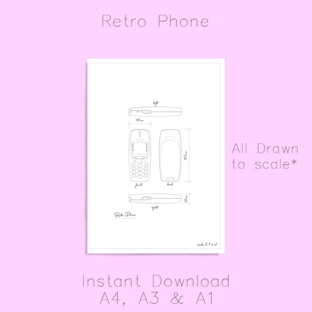 Blueprint, Retro Mobile (cell) Phone, Digital Download, Designed in CAD ...