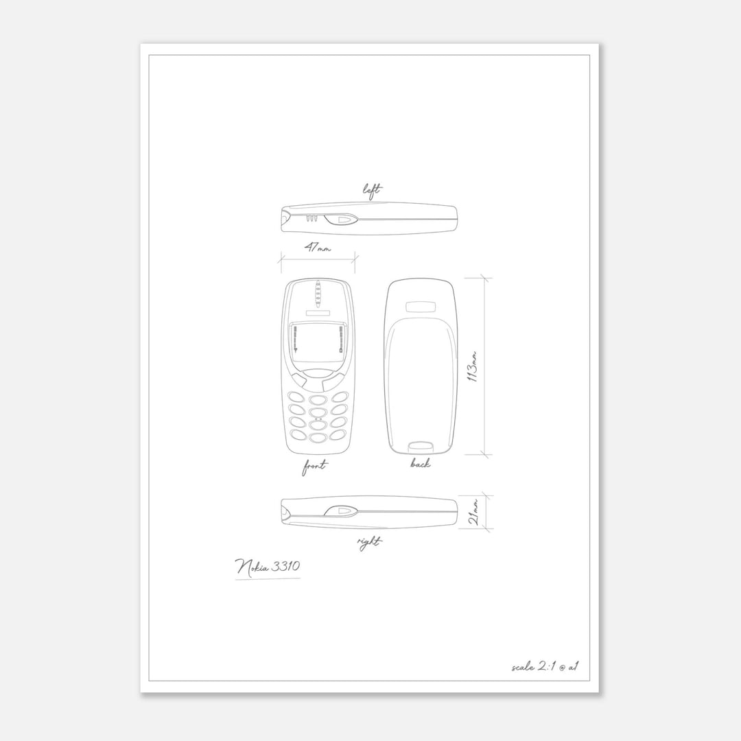 Nokia 3310 CAD Design Poster | Retro Tech Art Print | Unique Gift for ...