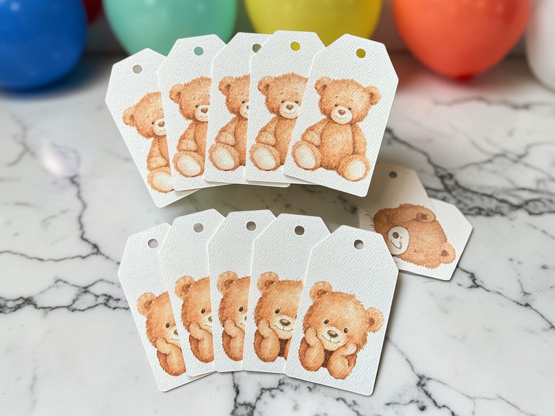 Teddy Bear Birthday Gift Tags, Baby Shower Favor Cardstock Stickers - Etsy