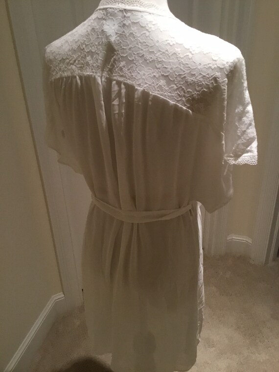 White and lace sheer wrap around robe bridal large - Gem