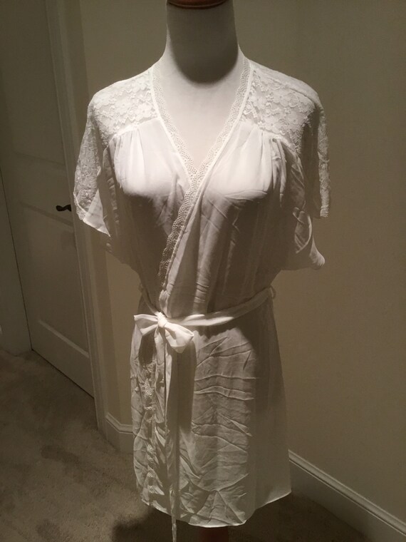 White and lace sheer wrap around robe bridal large - Gem