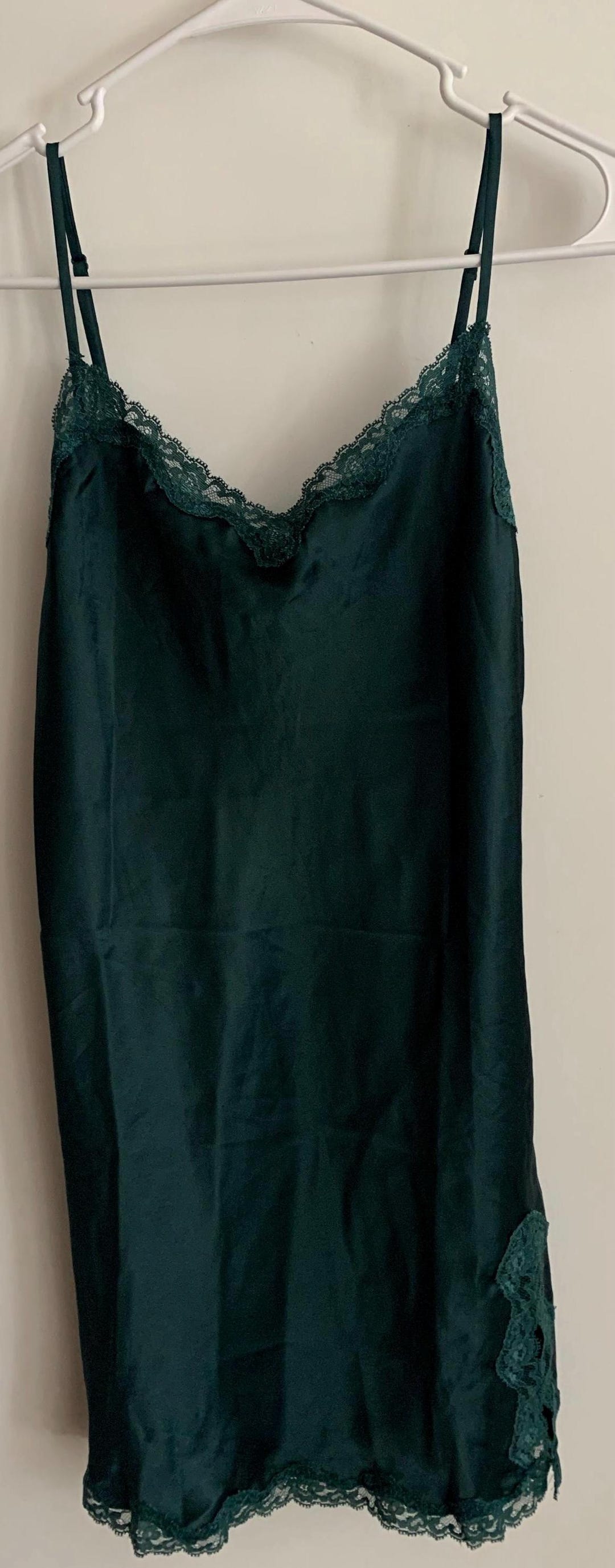 Luscious Dark Green Chemise Lace Detail Slit Small Sexy! Victoria’s ...