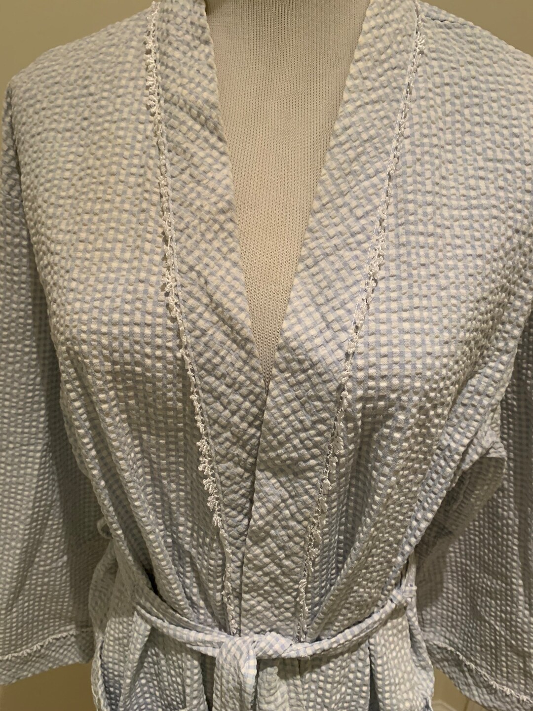 Vintage Blue White Seersucker Robe Wraparound With Belt Small Pretty ...