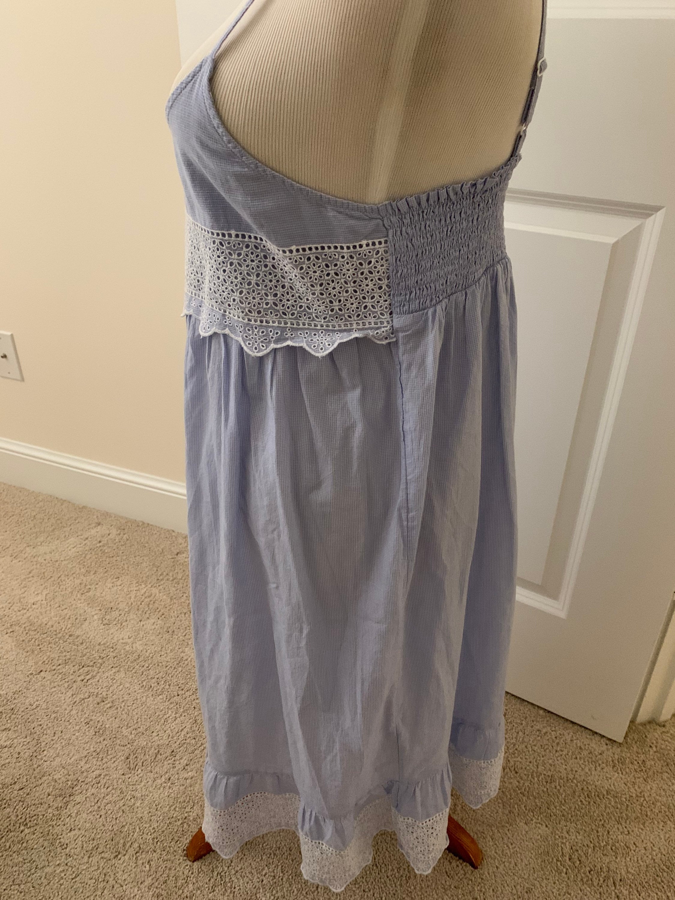 Blue Cotton Eyelet Trimmed Smocked Back Nightgown Small Petite - Etsy