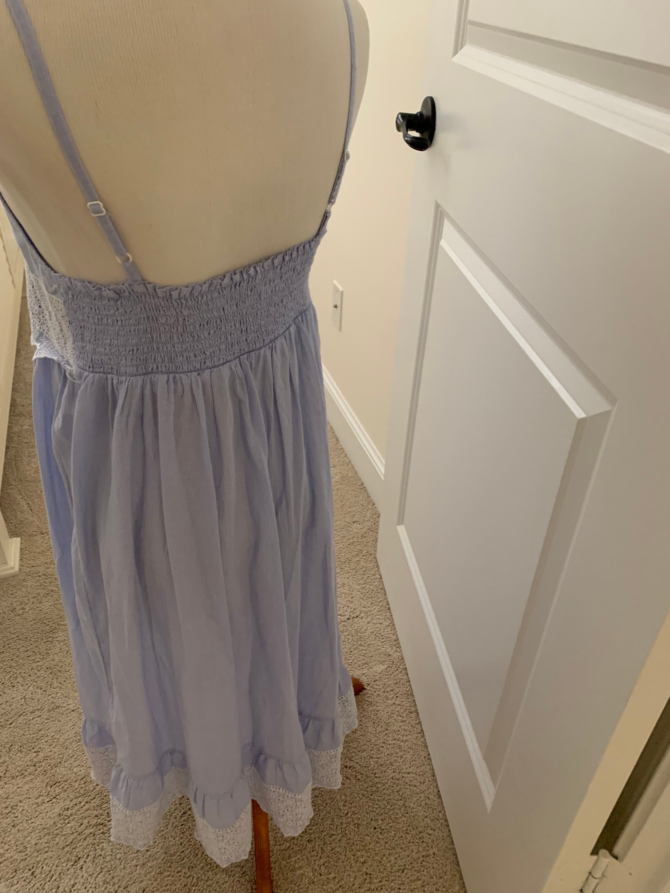 Blue Cotton Eyelet Trimmed Smocked Back Nightgown Small Petite - Etsy