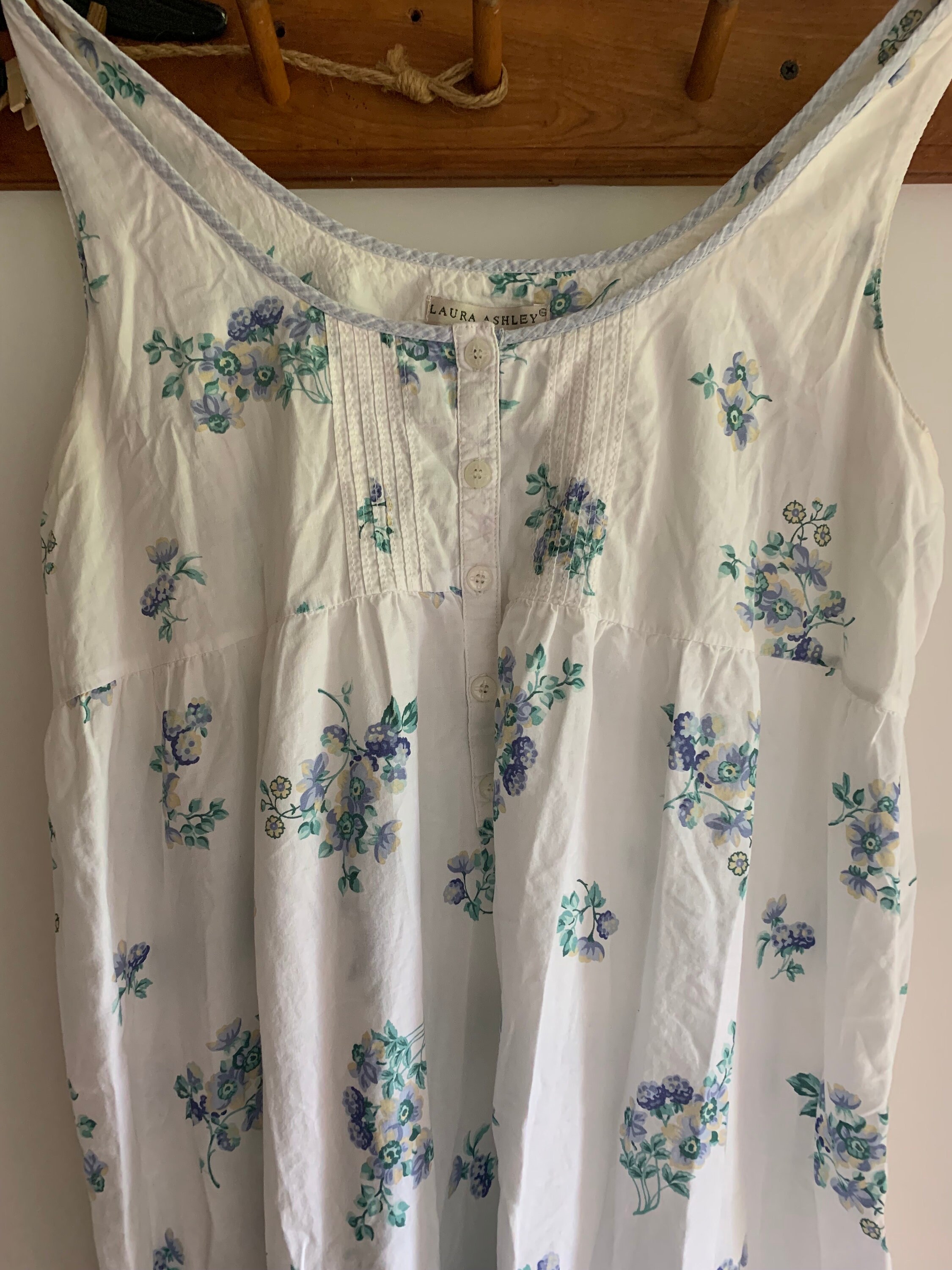 Vintage Blue Floral Summer Cotton Laura Ashley Nightgown Large Ruffle ...